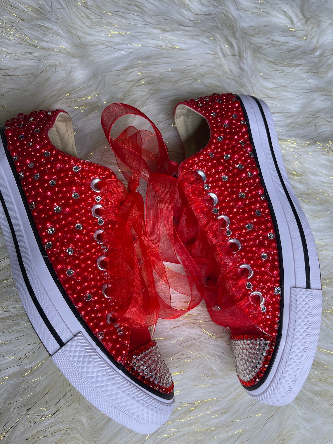 WOMEN Red Bling Converse All Star Chuck Taylor Sneakers LOW - Etsy