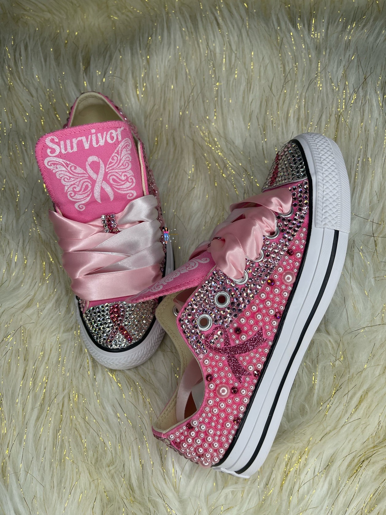 Survivor (breast Cancer Awareness) Bling Converse-bling Sneakers - Etsy