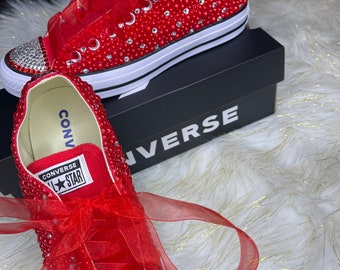 WOMEN Red Bling Converse All Star Chuck Taylor Sneakers LOW - Etsy