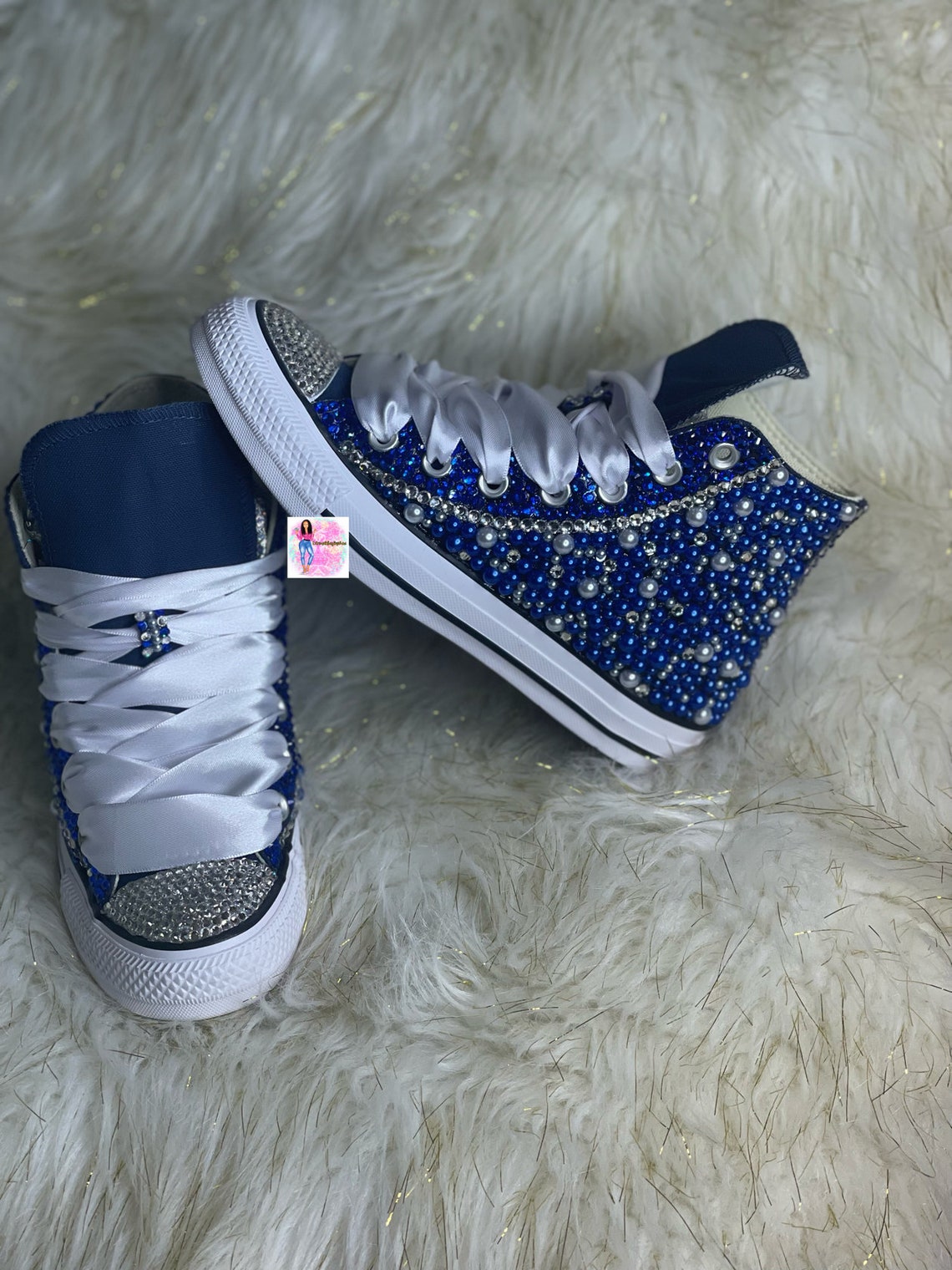 WOMEN Blue Bling Converse All Star Chuck Taylor Sneakers HIGH TOP - Etsy