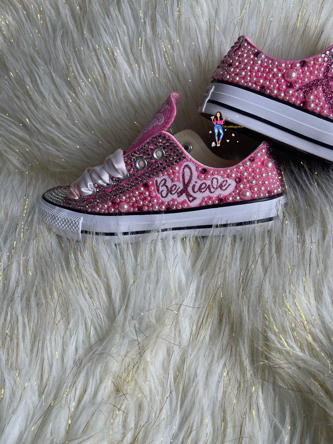 Survivor (breast Cancer Awareness) Bling Converse-bling Sneakers - Etsy