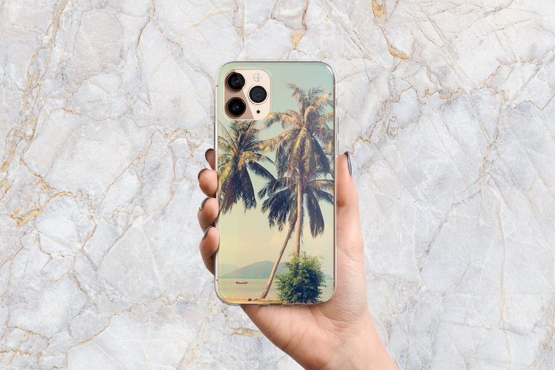 Tropical Palm Tree Phone Case W/ Vintage Style in Clear - Beach Island ...