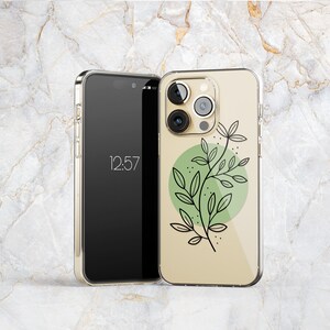 Line Art Leaf Phone Case in Sage Green & Clear Flower Line - Etsy
