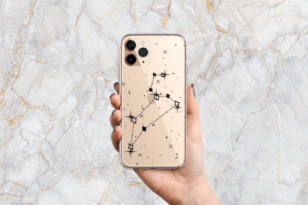 Leo Zodiac Phone Case in Black & Clear Celestial Constellations ...