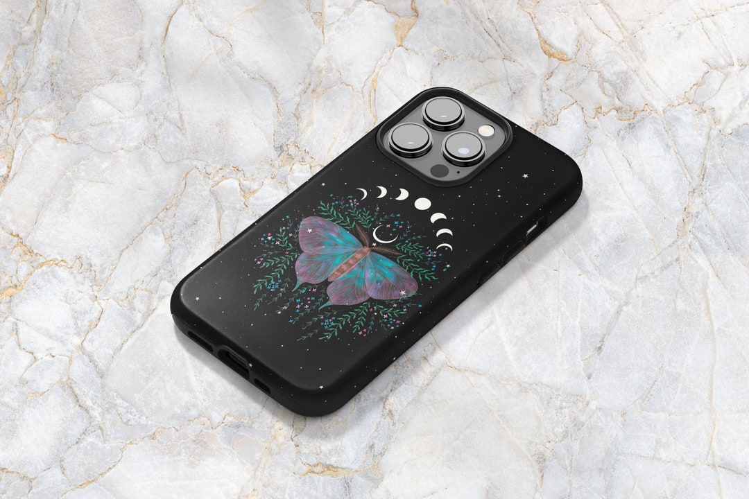 Magical Woodland Moth Phone Case W/ Moon Phases & Cosmic Elements in ...