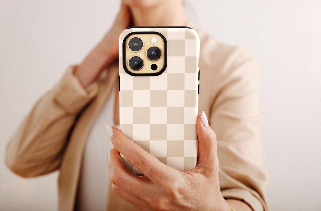 Beige & Cream Check Phone Case in Muted Neutrals - Checkered Phone Case ...