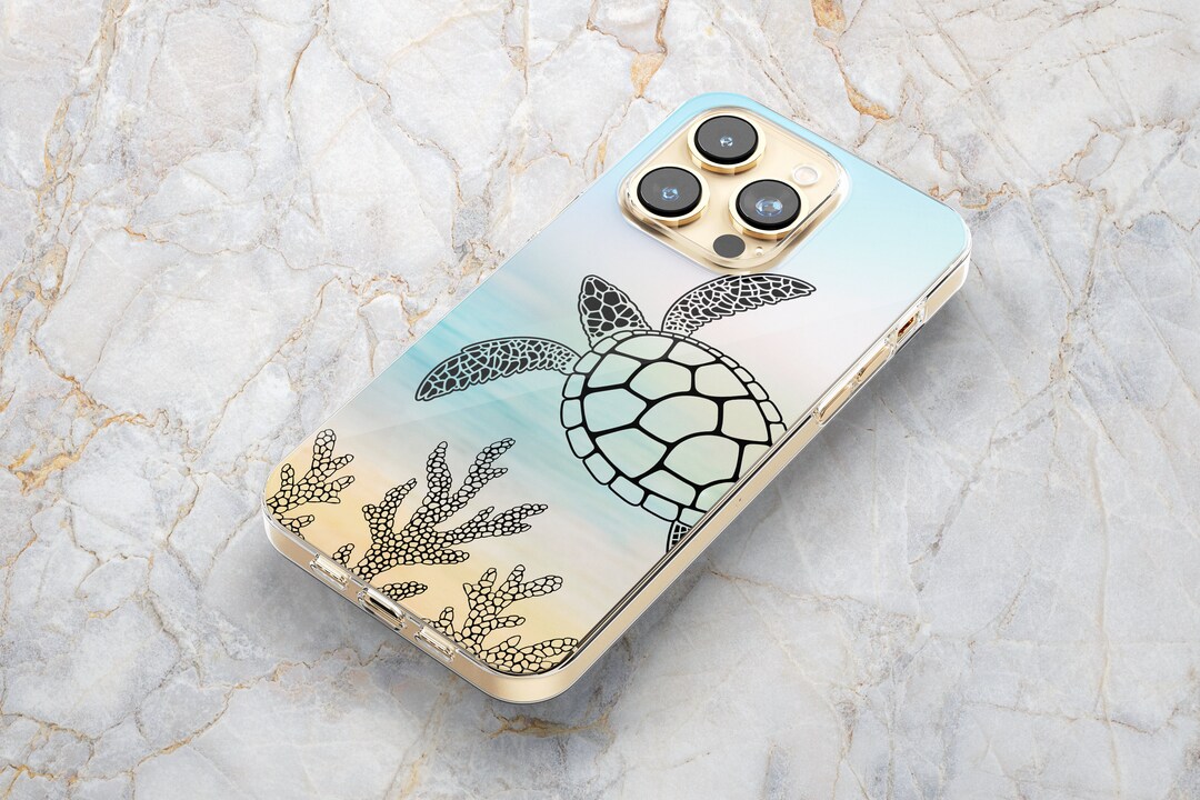 Sea Turtle Phone Case w/ Soft Ocean Background in Clear Tropical Ocean ...