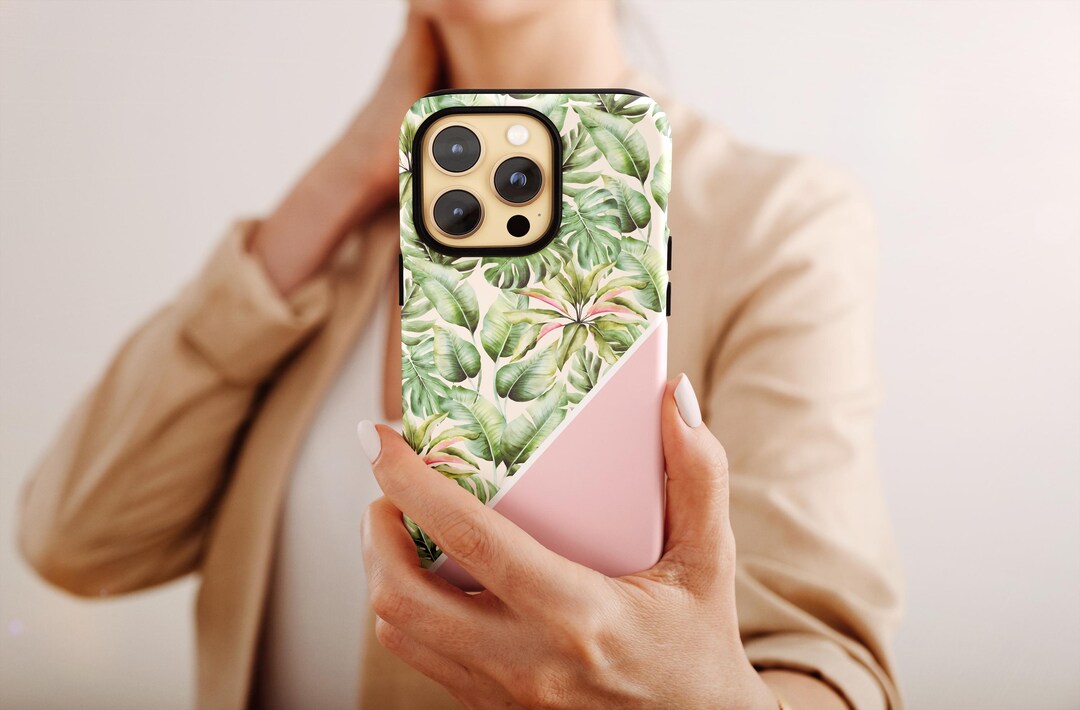 Monstera Plant Palm Leaf Phone Case W/ Pink Color Block - Hawaiian ...