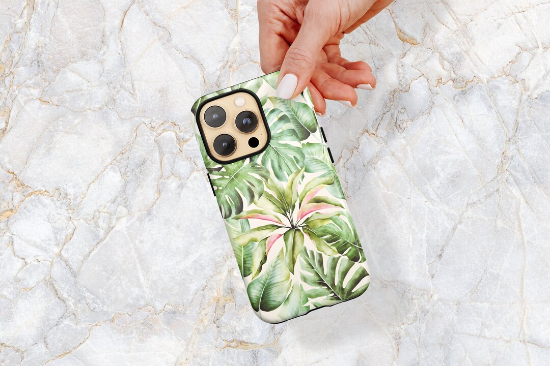 Tropical Palm Leaf Phone Case W/ Monstera Plant - Beach Coastal Island ...