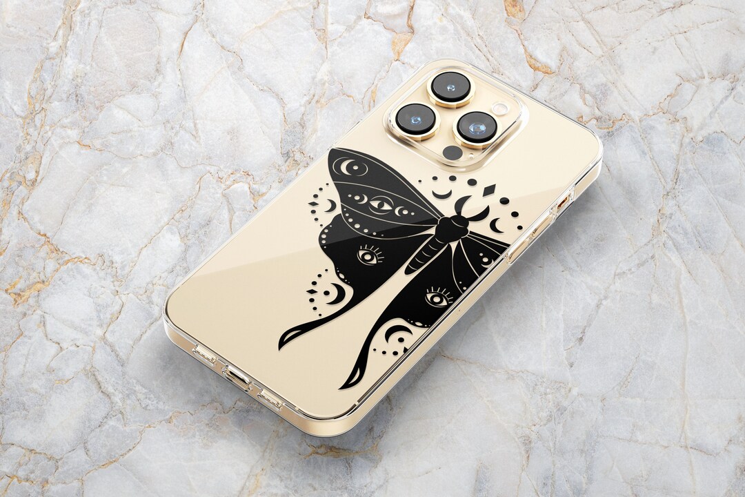 Luna Moth Phone Case W/ Moon Phases & Evil Eye in Black/clear ...