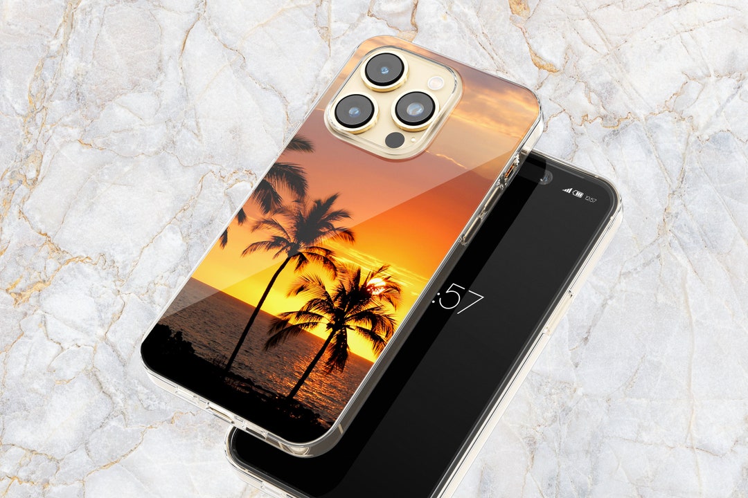 Beach Sunset Phone Case w/ Palm Trees in Clear Summer Vacation Island ...
