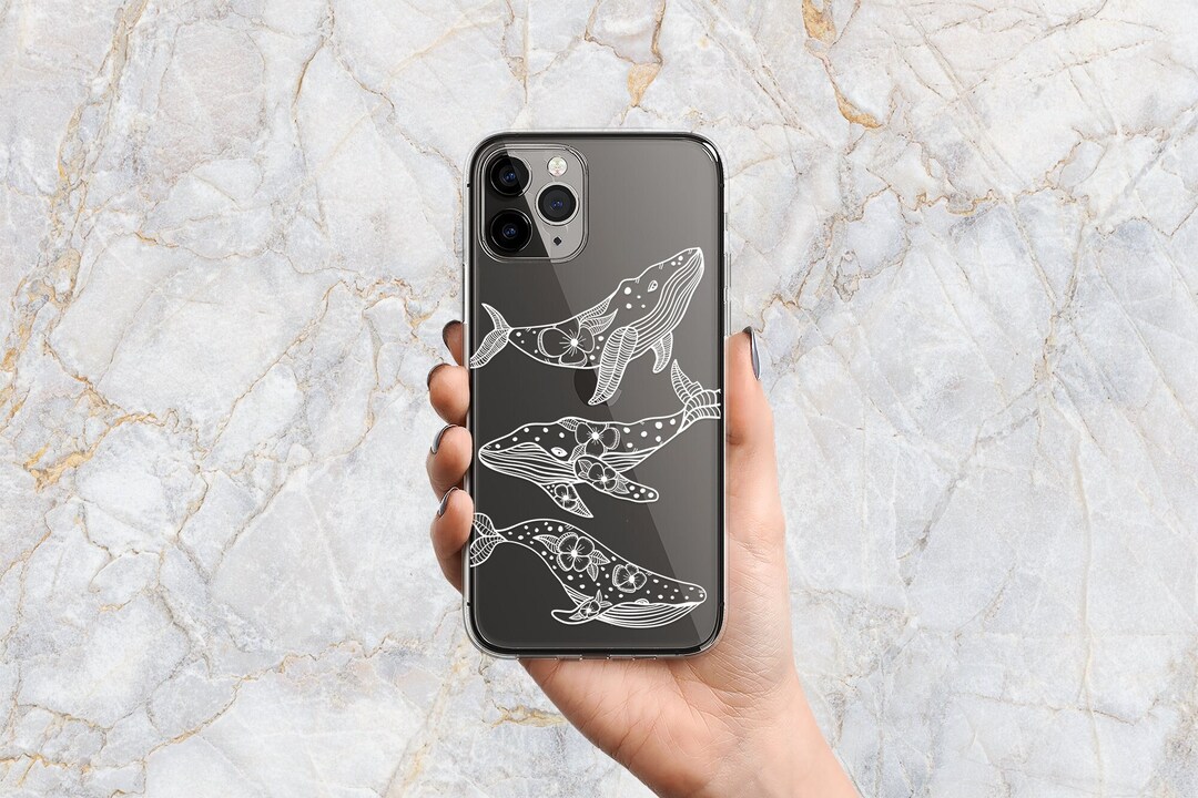 Whale Phone Case in White & Clear Ocean Sea Animal Phone 14 Pro Max ...