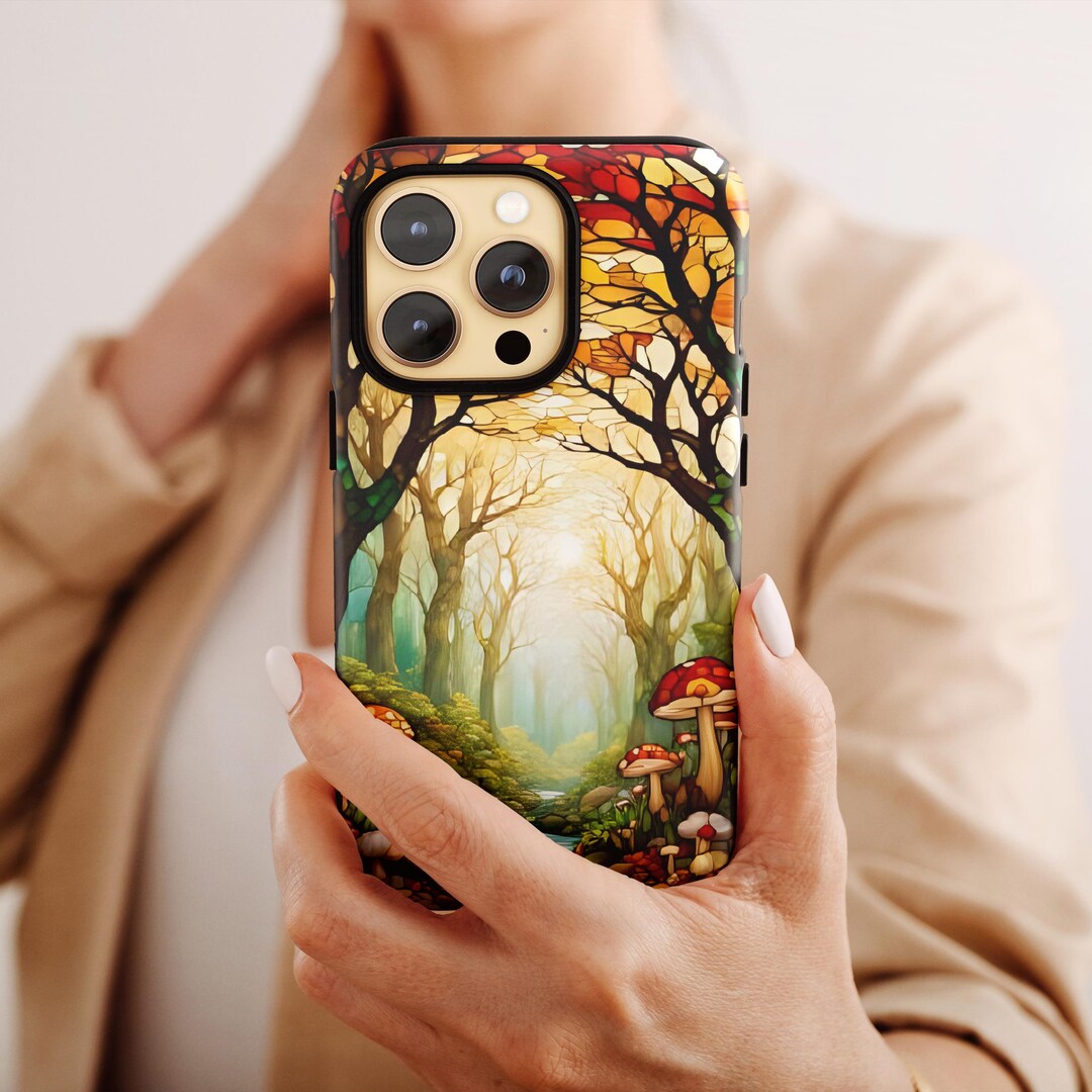 Autumn Trees Stained Glass Fall Phone Case W/ Mushrooms - iPhone 16 Pro ...