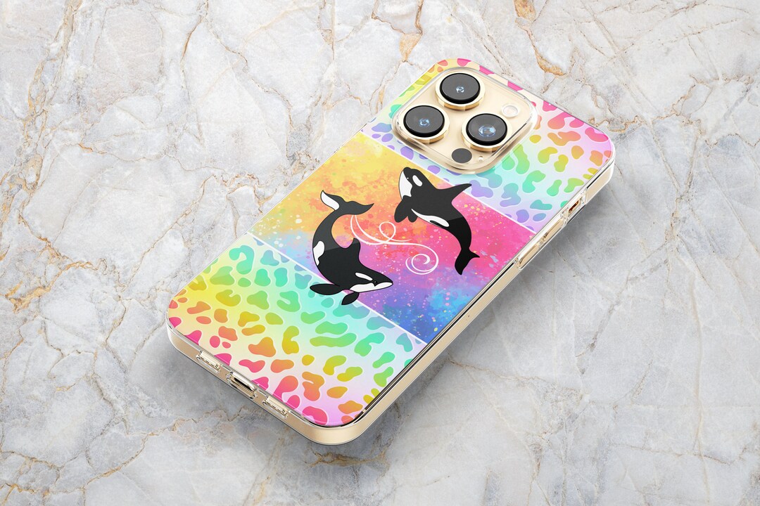 Orca Whale Phone Case W/ Rainbow Cheetah Print in Clear 90's Y2K ...