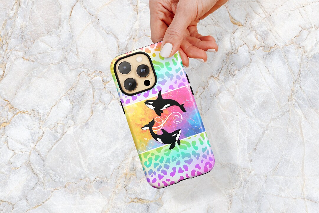 Orca Whale Phone Case W/ Rainbow Cheetah Print - 90's Generation Y2K ...