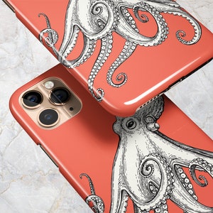 Octopus Phone Case in White & Coral - Ocean Animals - Island Life - Sea ...
