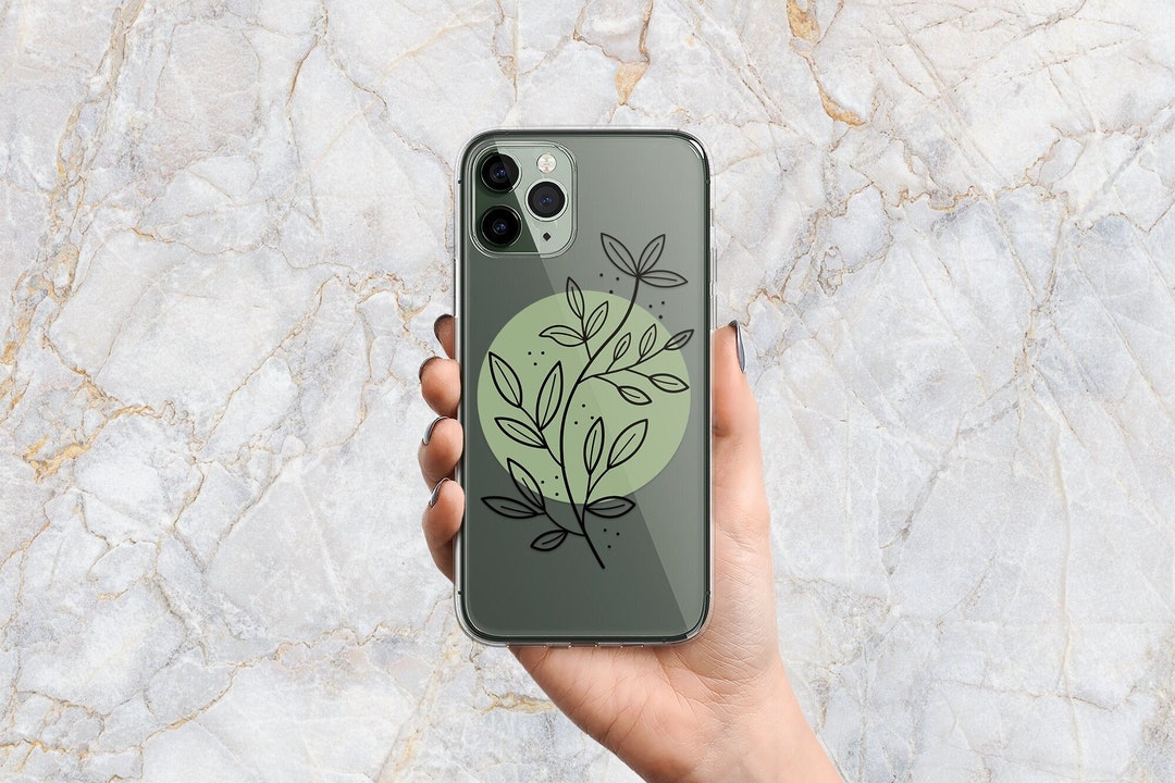 Sage Green Line Leaf Phone Case in Clear Plant Line Drawing Phone Case ...