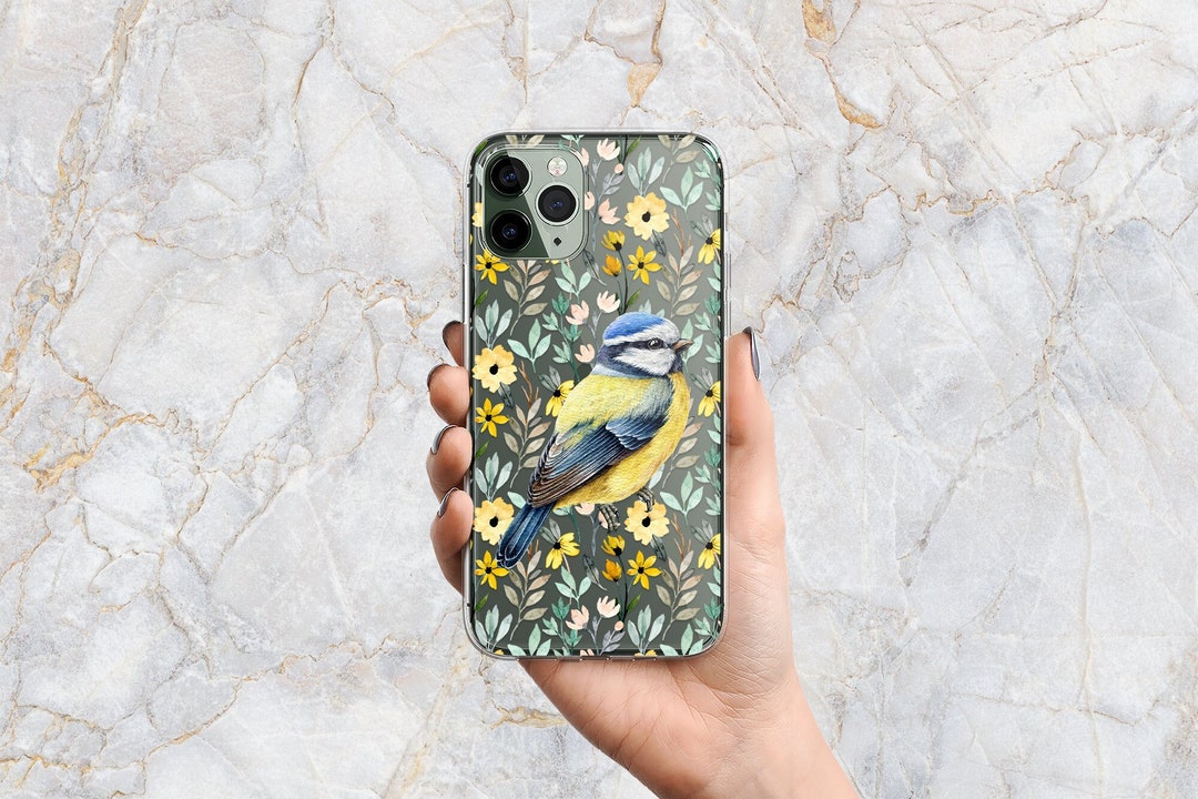 Bird Phone Case W/ Wildflowers in Clear - Blue Tit Birds - Spring ...
