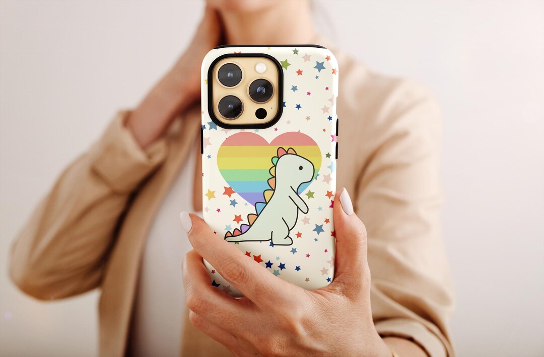 Dinosaur Phone Case 90's Nostalgia Rainbow Heart - Cute Girly Kidcore ...
