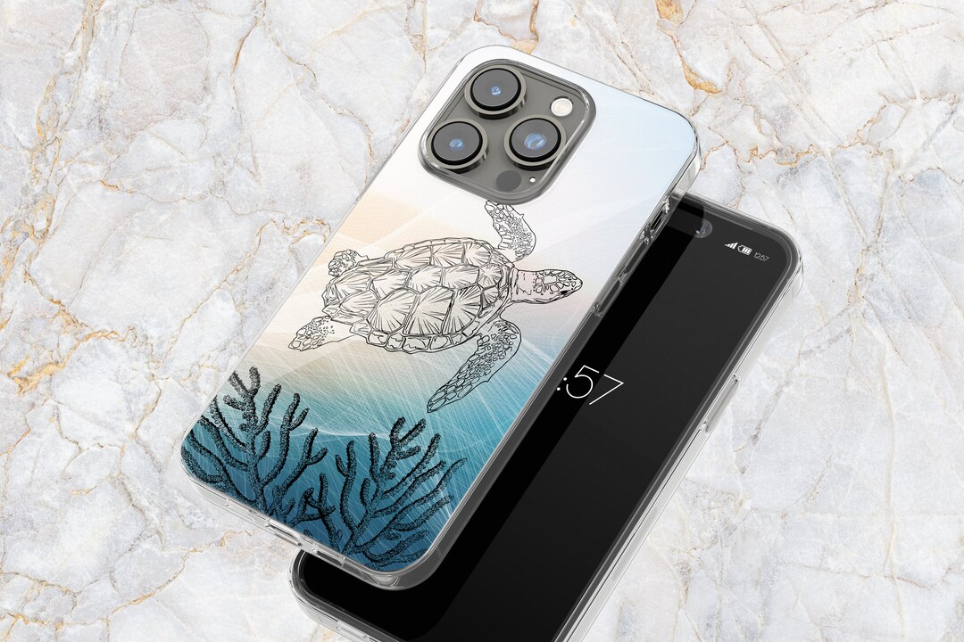 Sea Turtle Phone Case W/ Ocean Background in Clear Beach Tropical ...