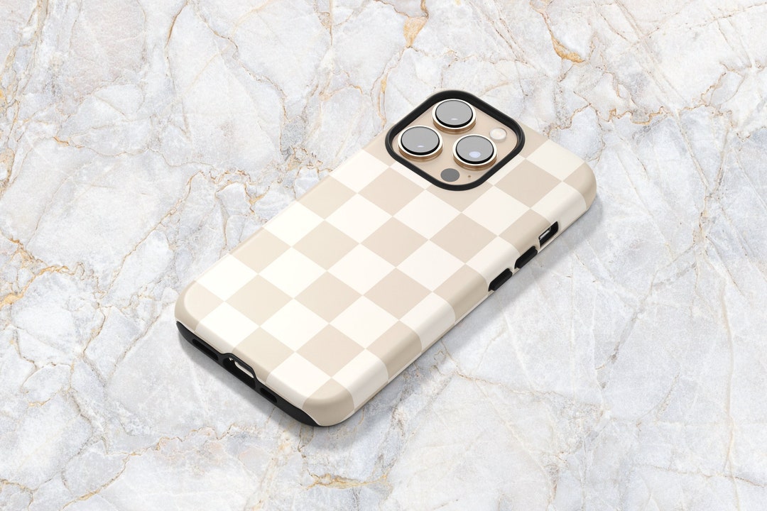 Beige Check Phone Case in Natural Muted Neutrals - Checkered Phone Case ...