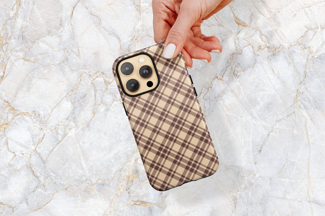 Fall Phone Case in Brown & Tan Check Plaid Autumn Winter Phone Case ...