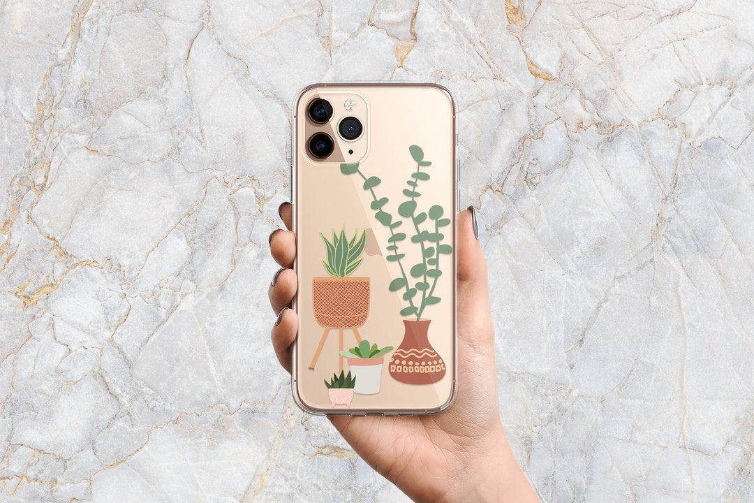 Potted Plants Phone Case w/ Succulents & Snake Plant in Clear Spring ...