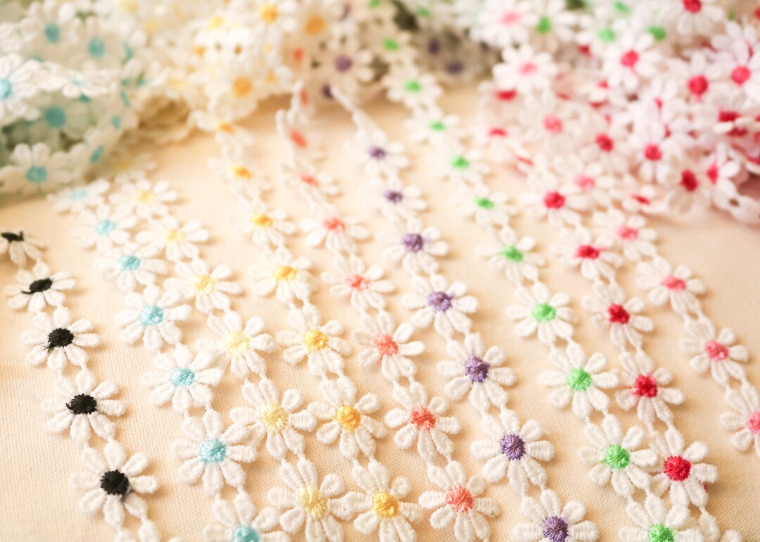 Mini Daisy Trim, Sunflower Chain Trim, Sunflower Embroider Applique ...