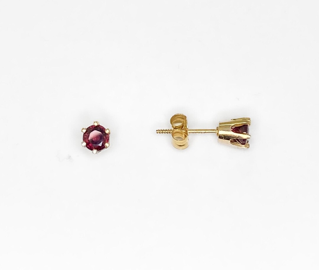 4 Mm Round Ruby Six Prong 14k Yellow Gold Stud Threaded Post Earrings ...