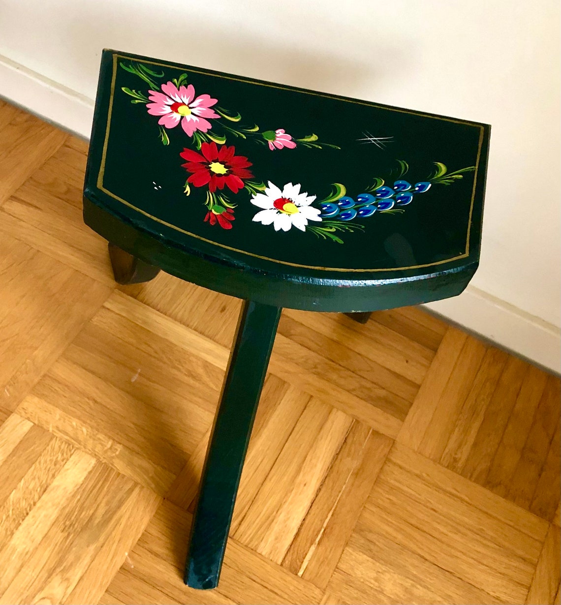 Milk Stool Milk Chair Dark Green Ornamented Painting Foot - Etsy