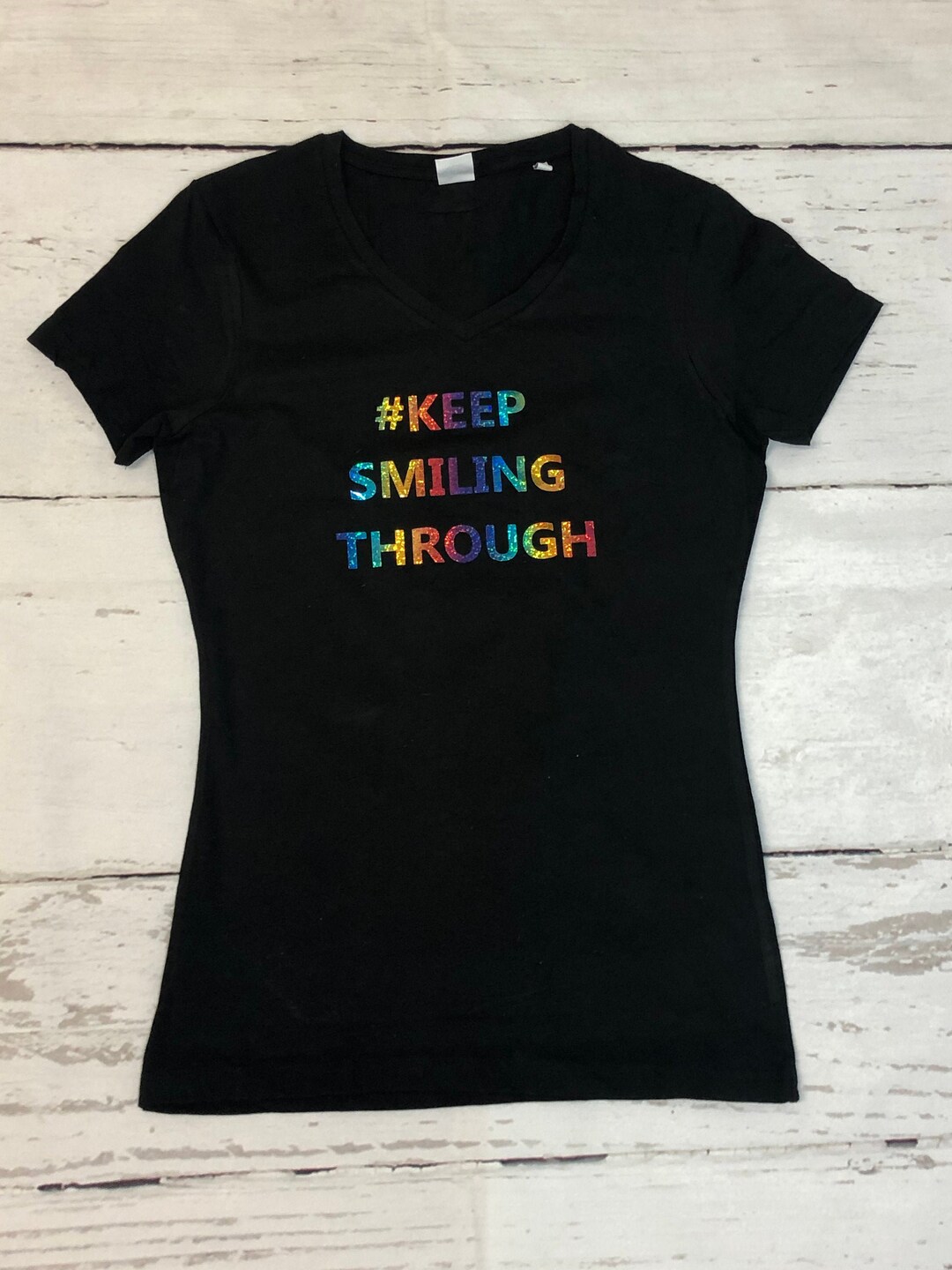 Keep Smiling V Neck Womens T-shirts Positive Vibes Rainbow Effect - Etsy