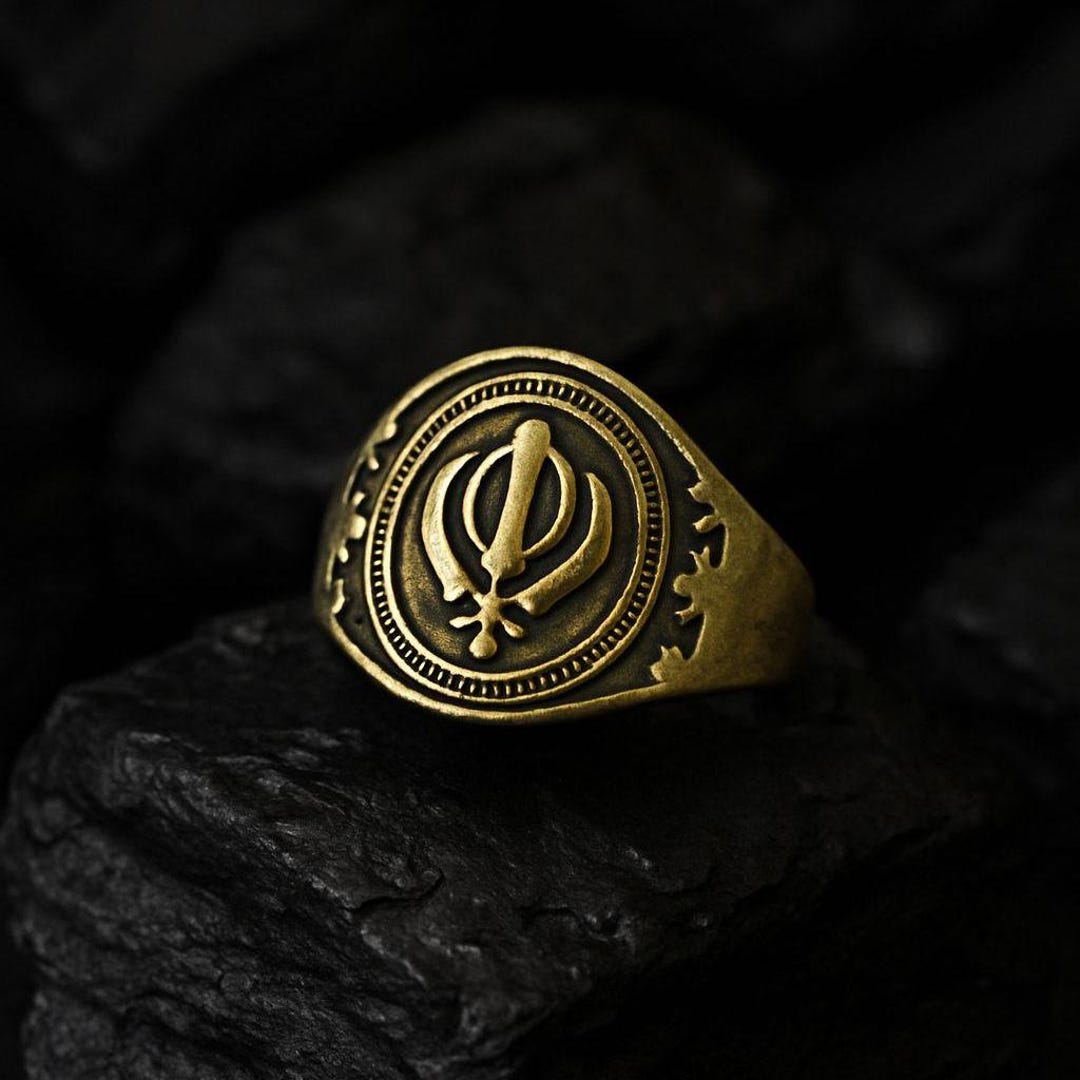 Sikh Khanda Gold Ring, Khanda Symbol Brass Ring, Sikh Religious Jewelry ...