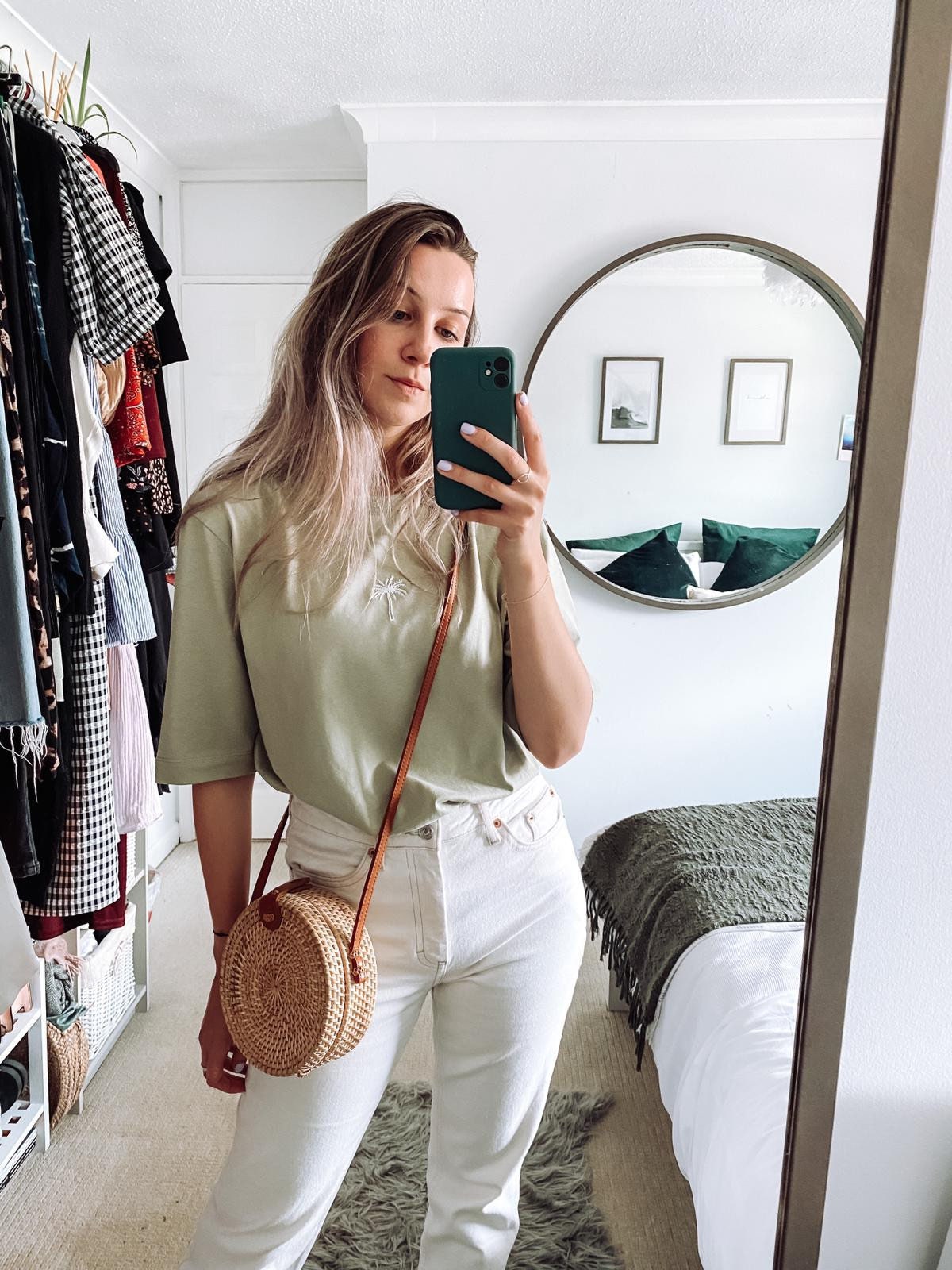 Palm Tree Hand Embroidered Womens 100% Organic Sage Oversized | Etsy