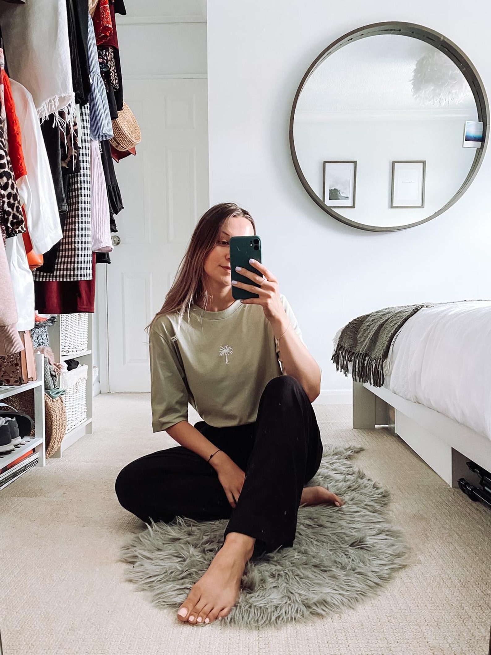 Palm Tree Hand Embroidered Womens 100% Organic Sage Oversized - Etsy