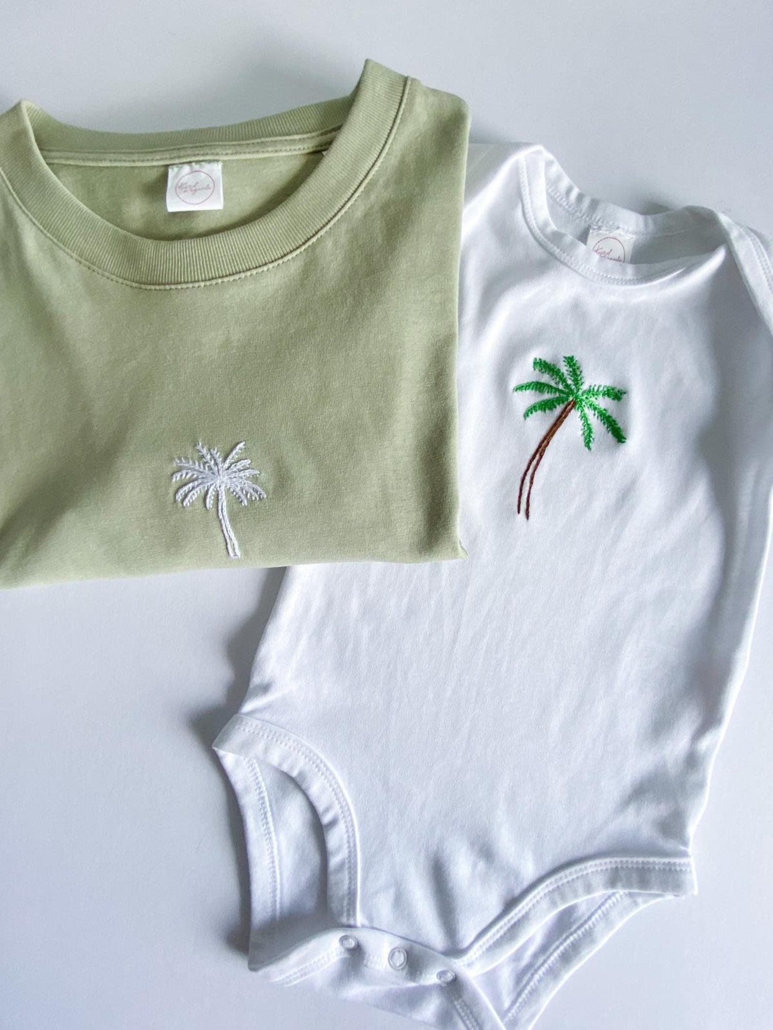 Palm Tree Hand Embroidered Womens 100% Organic Sage Oversized - Etsy