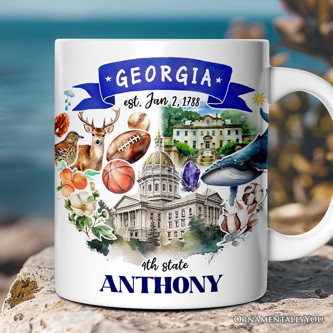Artistic Georgia State Themes and Landmarks Personalized Mug With ...