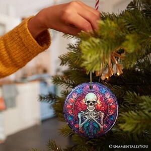 Ghastly Grins Haunted Halloween Skeleton Stained Glass Style Ceramic ...