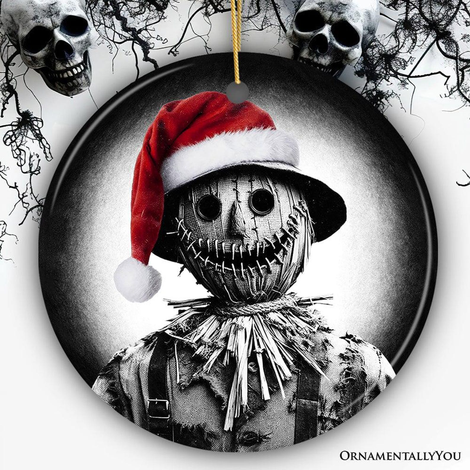 Nightmarish Scarecrow With Santa Hat Ornament, Gift for Unique ...