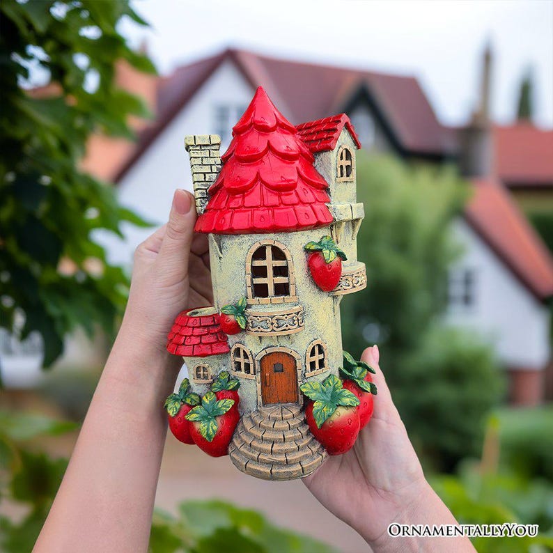 Solar Powered Strawberry Fairy Home Garden Statue, 10" Unique Spring ...