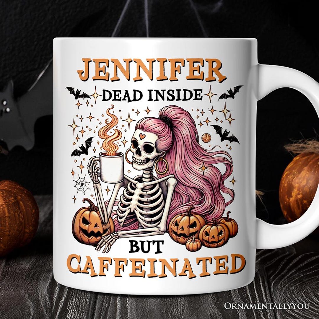 Funny Girl Caffeinated Skeleton, Personalized Halloween Mug for Women ...