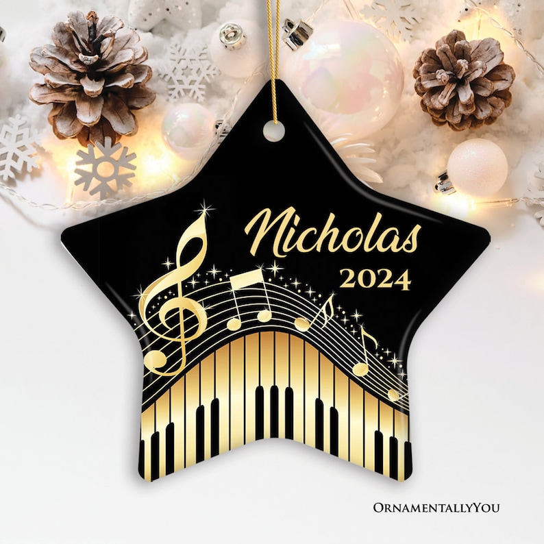 Elegant Gold Music Note Piano Keys Personalized Ornament, Customizable ...