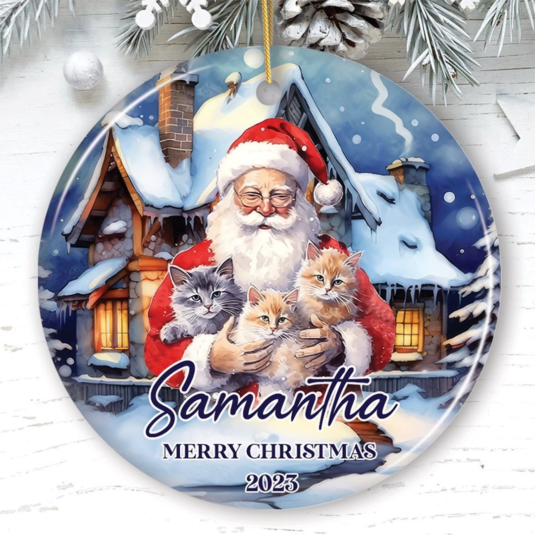 Cute Santa With Cats Personalized Ornament, Festive Christmas Gift With ...