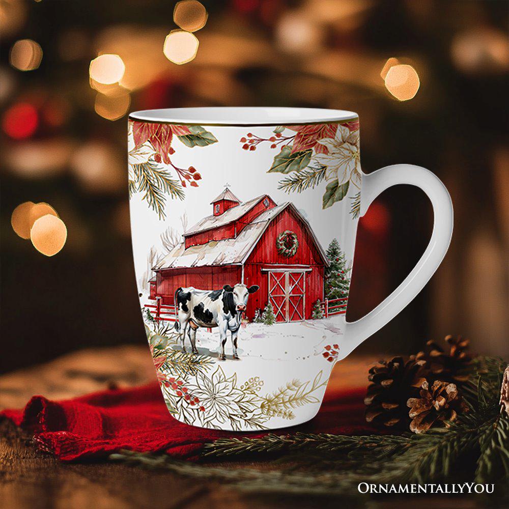 Fancy Farmhouse Holiday Set of 4 Ceramic Mugs With Real Gold Trim ...