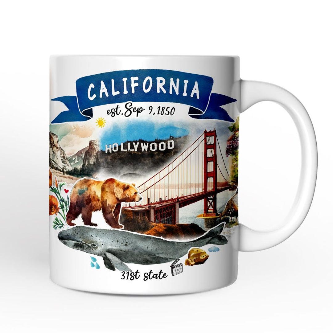 Artistic California State Themes and Landmarks Personalized Mug With ...