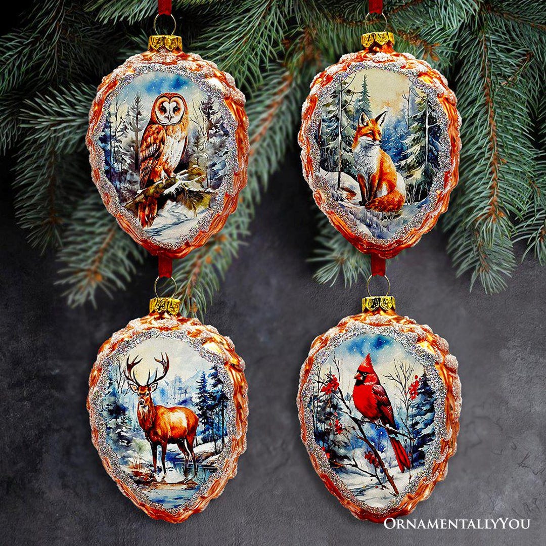 Illustrious Pinecone Beauties Woodland Animal Set of Four Glass ...