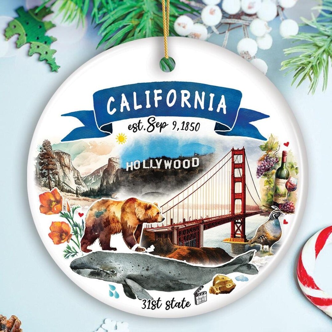 Artistic California State Themes and Landmarks Christmas Ornament - Etsy