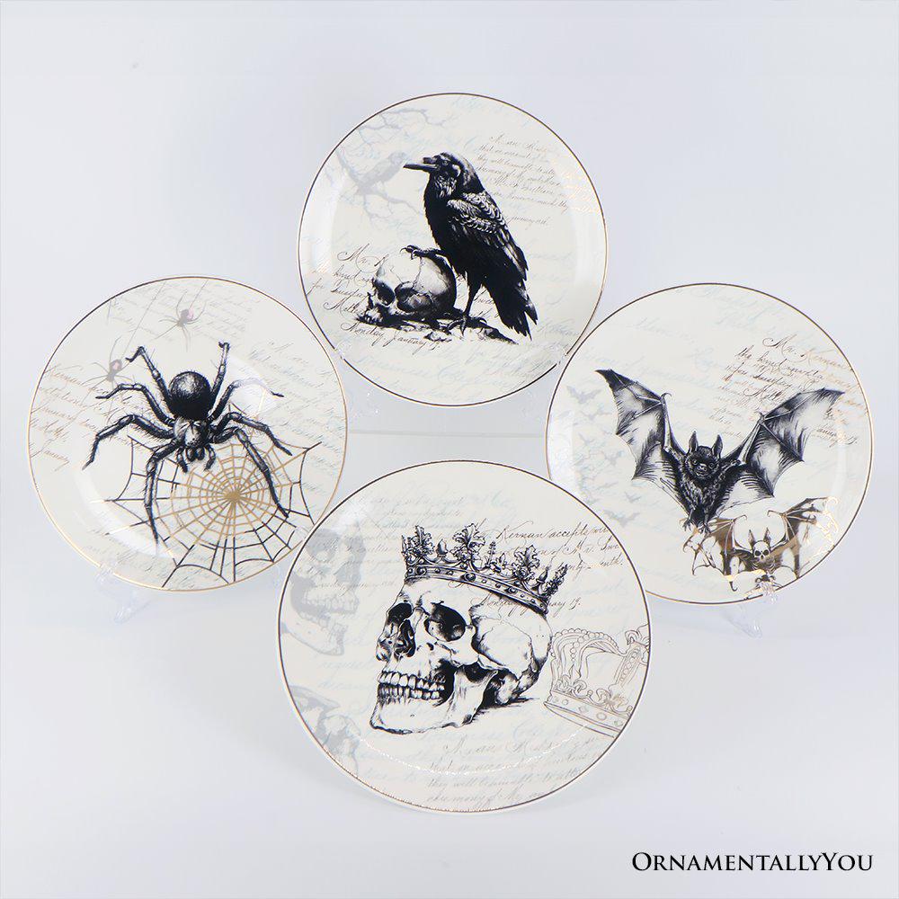 Gothic Elegance Set of 4 Plates With Real Gold Trim, Halloween ...
