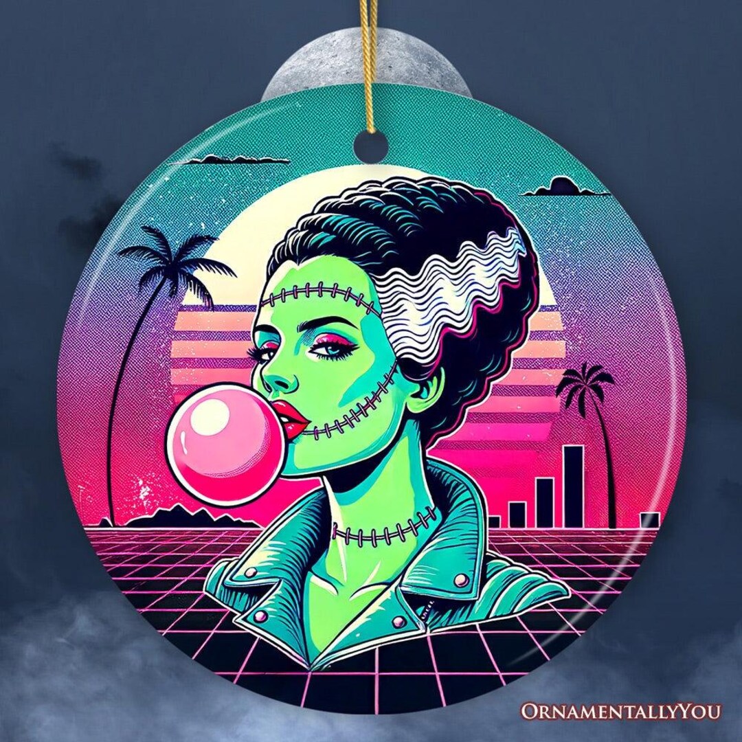 Vaperwave Mrs Frankenstein Retro Neon Horror Ornament, Synthwave 80's ...