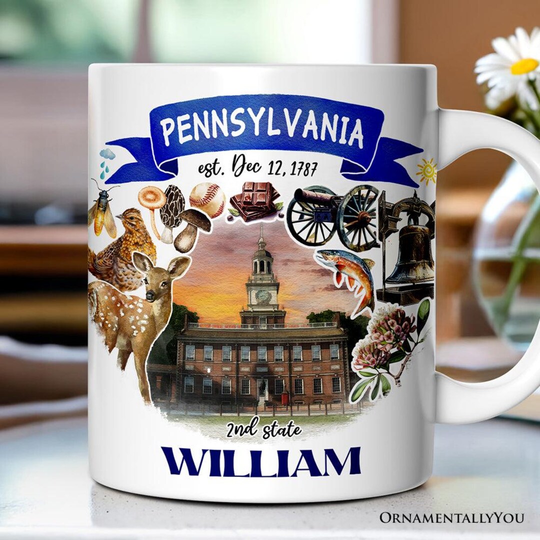 Artistic Pennsylvania State Themes and Landmarks Personalized Mug With ...