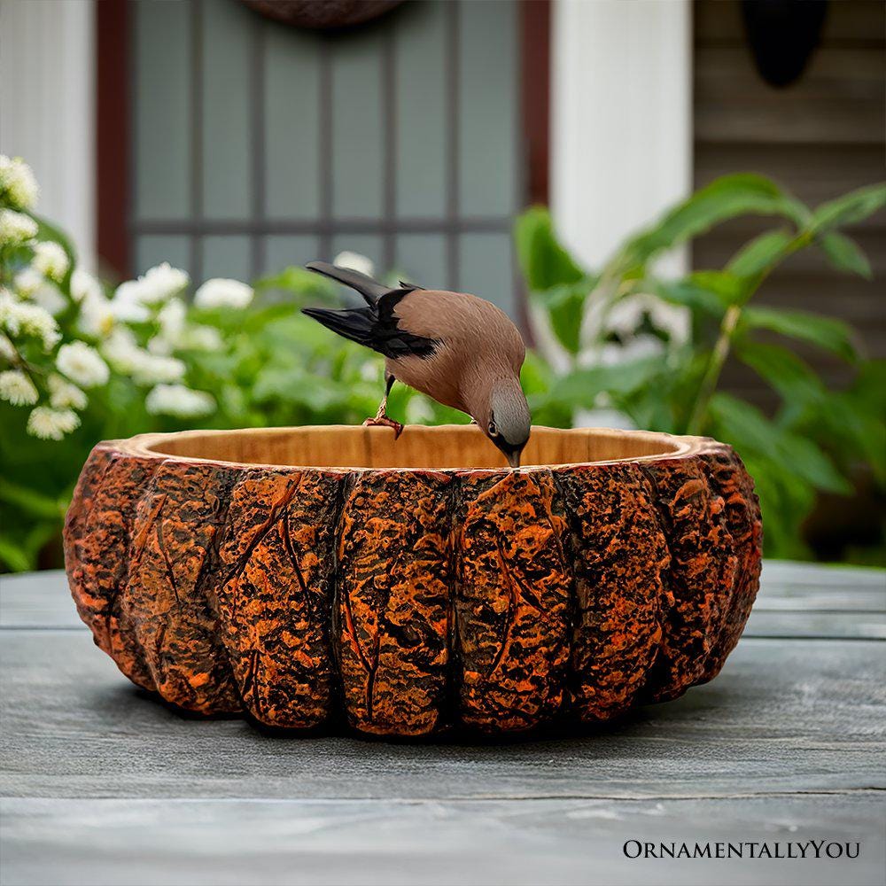 Nature's Basin Tree Bark Themed Bowl, 6" Resin Woodlandbasin Bird Bath ...